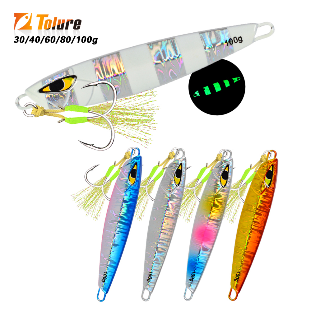 TL 30g 40g 60g 80g 100g Slow Jigging Lure with Assist Hooks Saltwater Fishing Lure Cast Metal ...