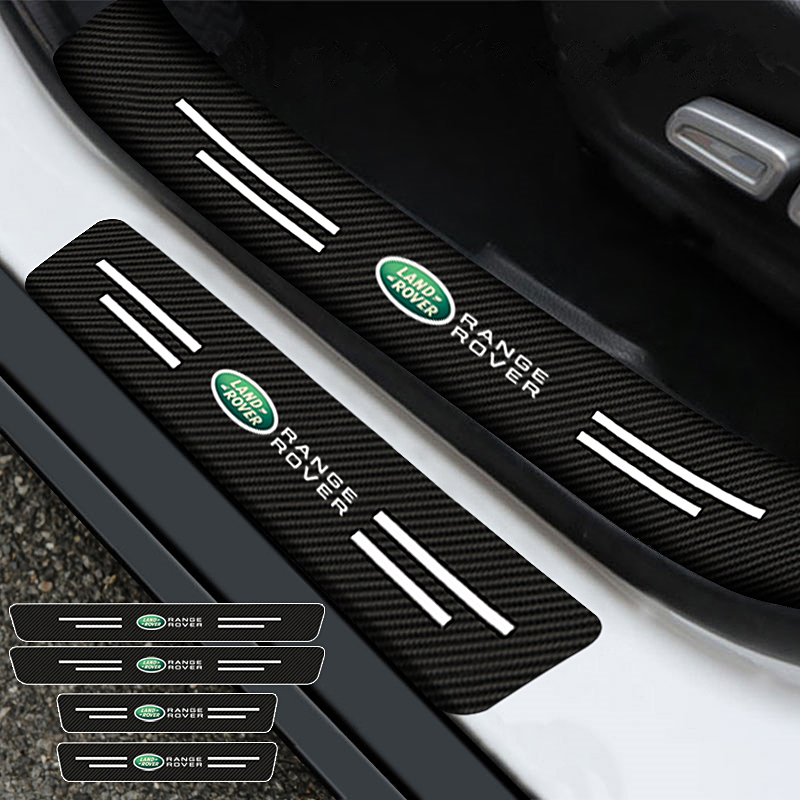 4pcs Car Threshold Strip Carbon Fiber Anti-scrath Stickers Car Logo ...