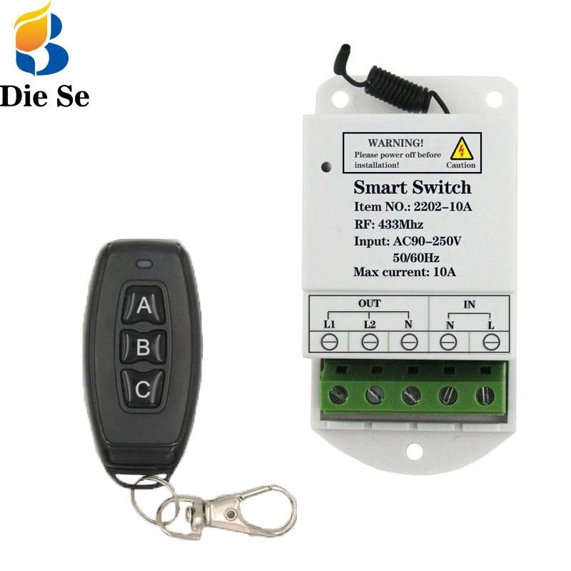 433MHz Rf Universal Remote Control 10A Relay Controller AC 220V 2CH ...