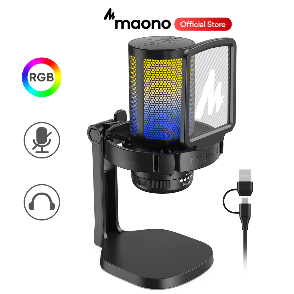 Maono DGM20 RGB condenser recording microphone with gain adjustment and ...