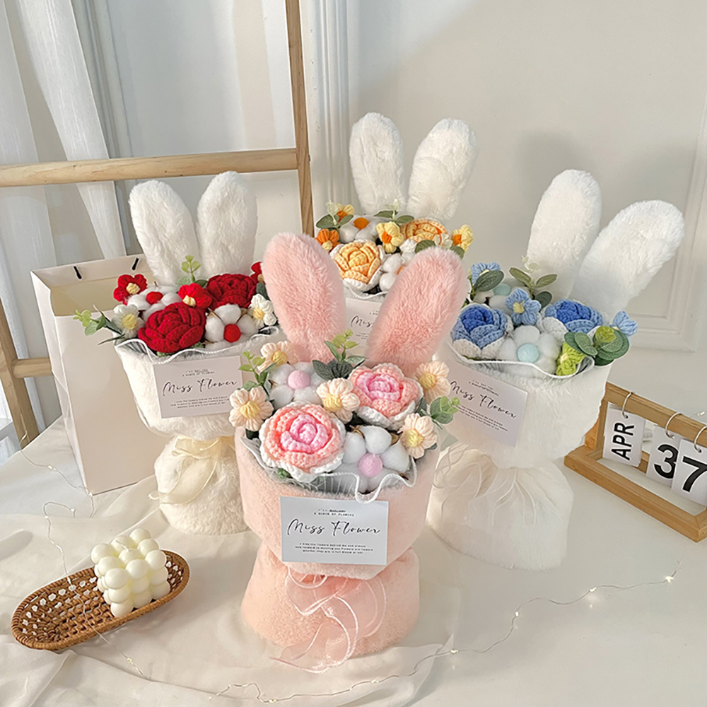 Rabbit Bouquet Crochet Flower Gift For Girlfriend Mother Friends ...