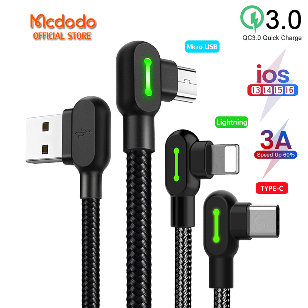 Mcdodo 90 Degree Fast Charging Cable iP /Type-C /Micro Usb for Android ...