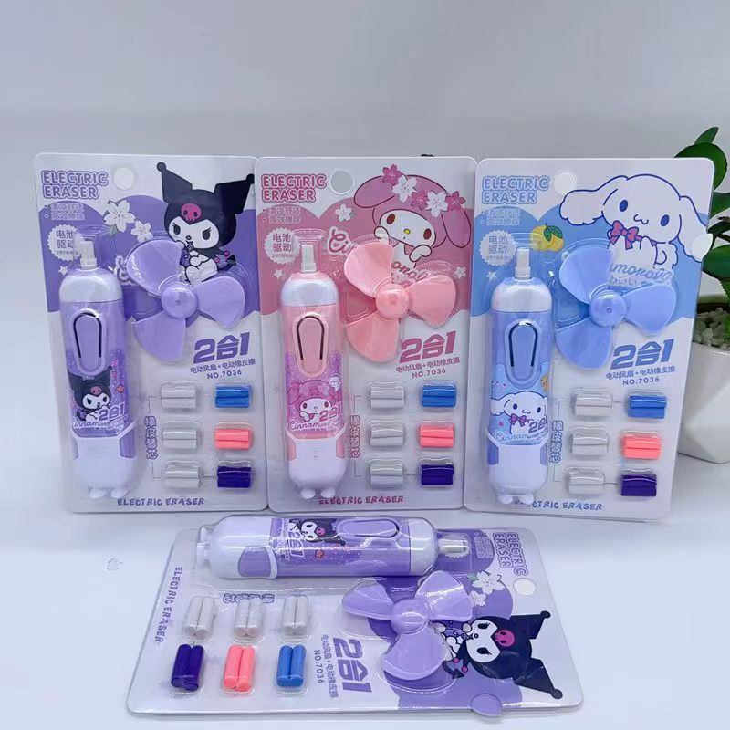 3Pcs/Set Sanrio Mymelody Kuromi Cinnamoroll Pochacco Electric Eraser For School Office for ...