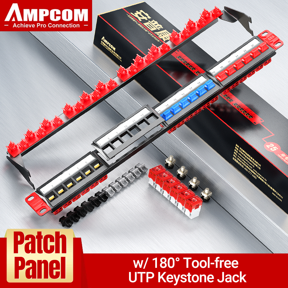 AMPCOM Patch Panel, 24-Port Tool-Less RJ45 UTP Keystone Jack Patch ...