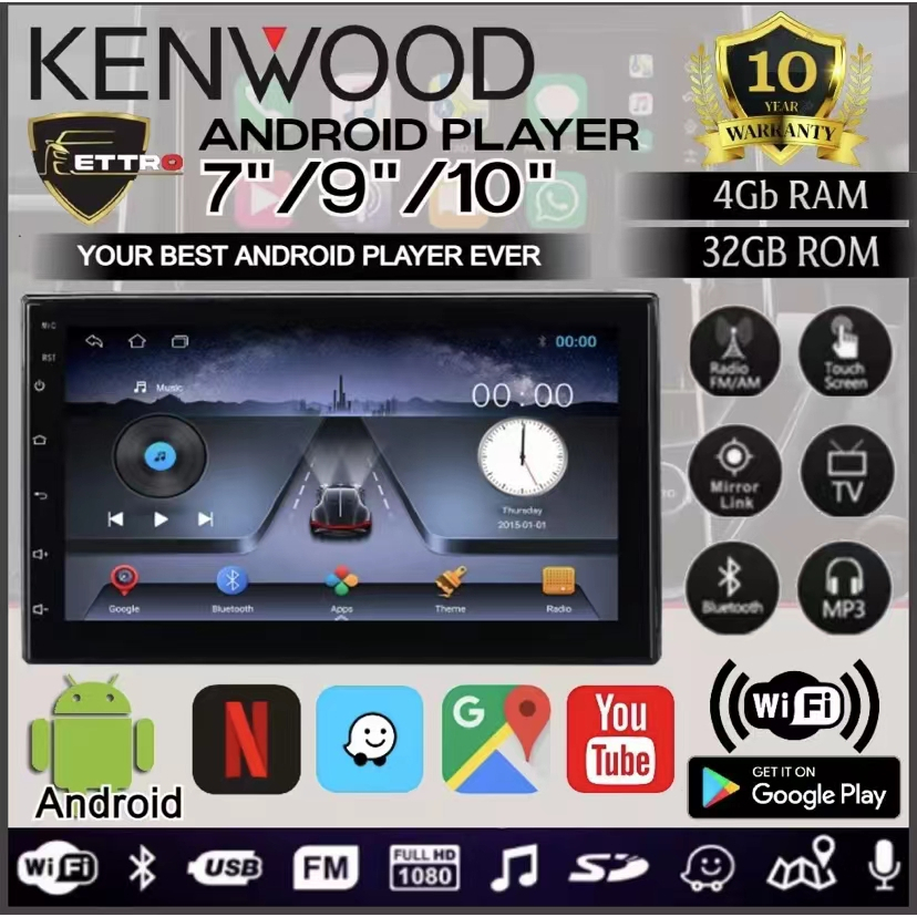{4GB RAM+32GB} Kenwood Style 2023 Newest Branded Car Android Player 7"9 ...