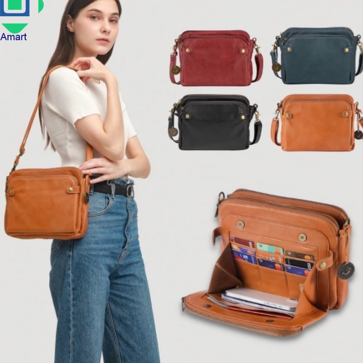 【5 Color】Three-Layer Leather Crossbody Bag Ladies Classic Diagonal Bags ...