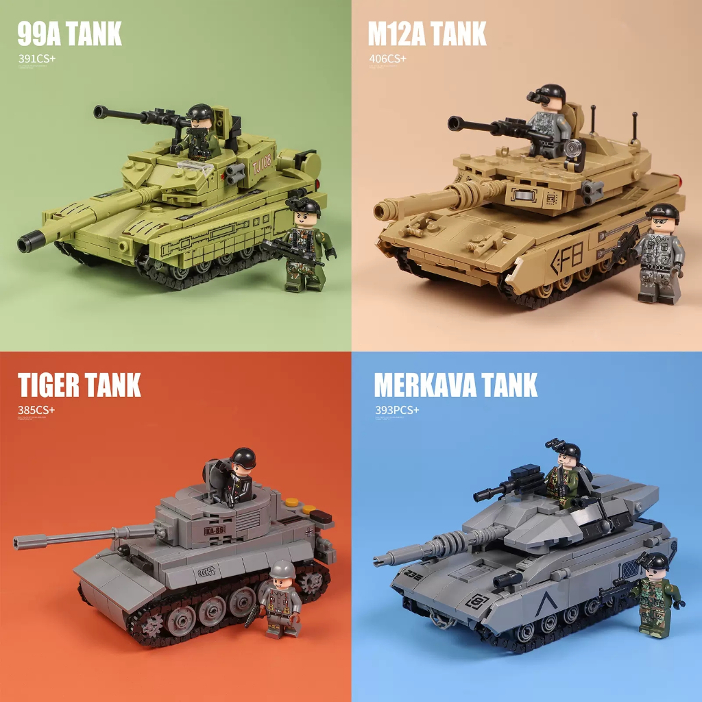 Military WW2 99A/M1A2/Merkava Main Battle Tank/Main Battle Tiger Tank Building Blocks with 2 ...