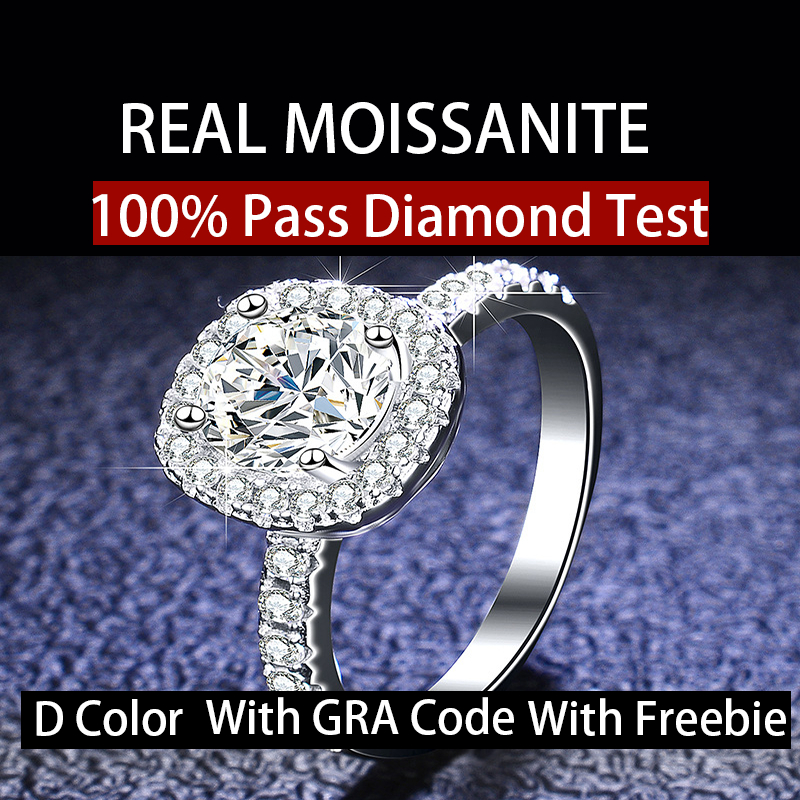 Real Moissanite 0.5ct 1ct 2ct 3ct Luxury Round Cut With Square Halo ...