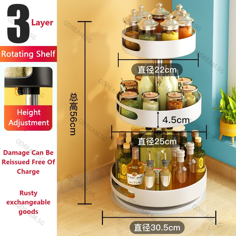 YOULITE Rotating Spice Rack Kitchen Spin Storage Shelf Multifunction ...