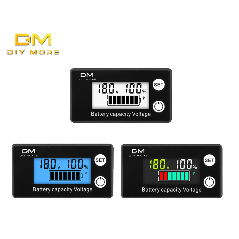 DIYMORE Battery Capacity Monitor 8 to 100v Battery Meter 12v 24v 48v ...