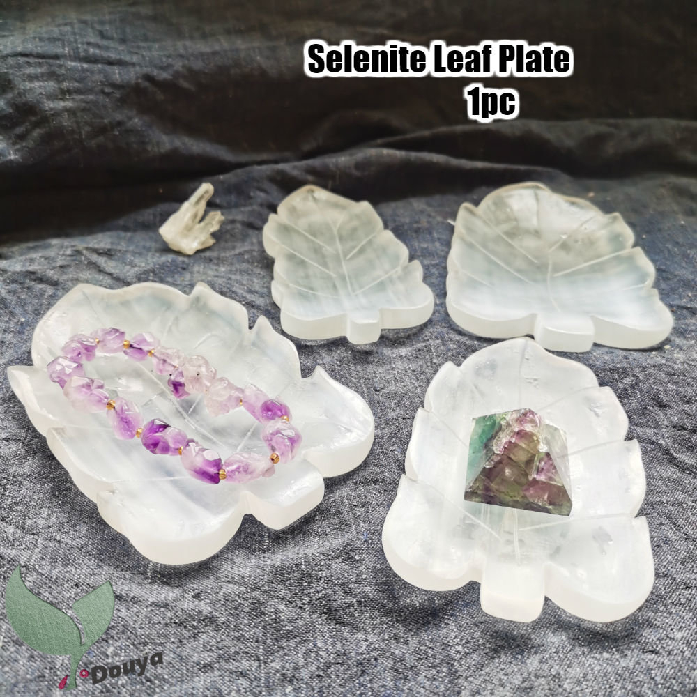 Natural Selenite Charging Bowl,Moroco Selenite Leaf Plate for Home ...