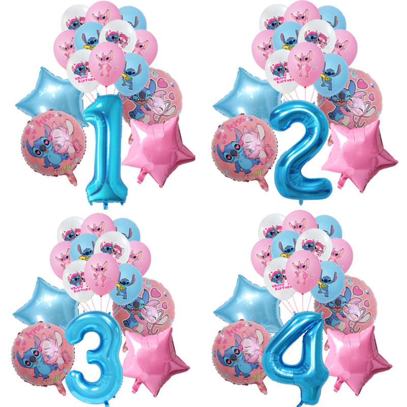 15pcs Lilo & Stitch Foil Balloons Set 1st Birthday Party Decorations ...