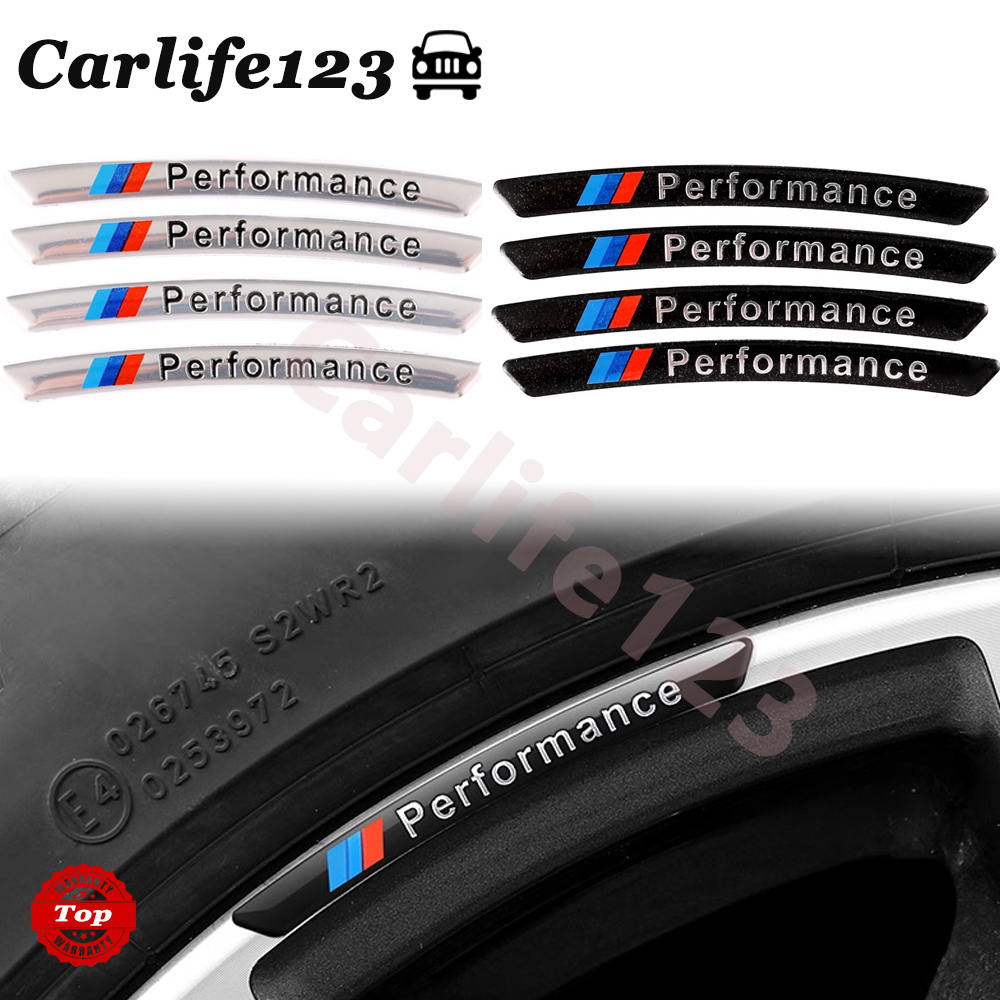 Set/4pcs BMW Performance Logo Emblem Wheel Rim Stickers Aluminum Decal ...