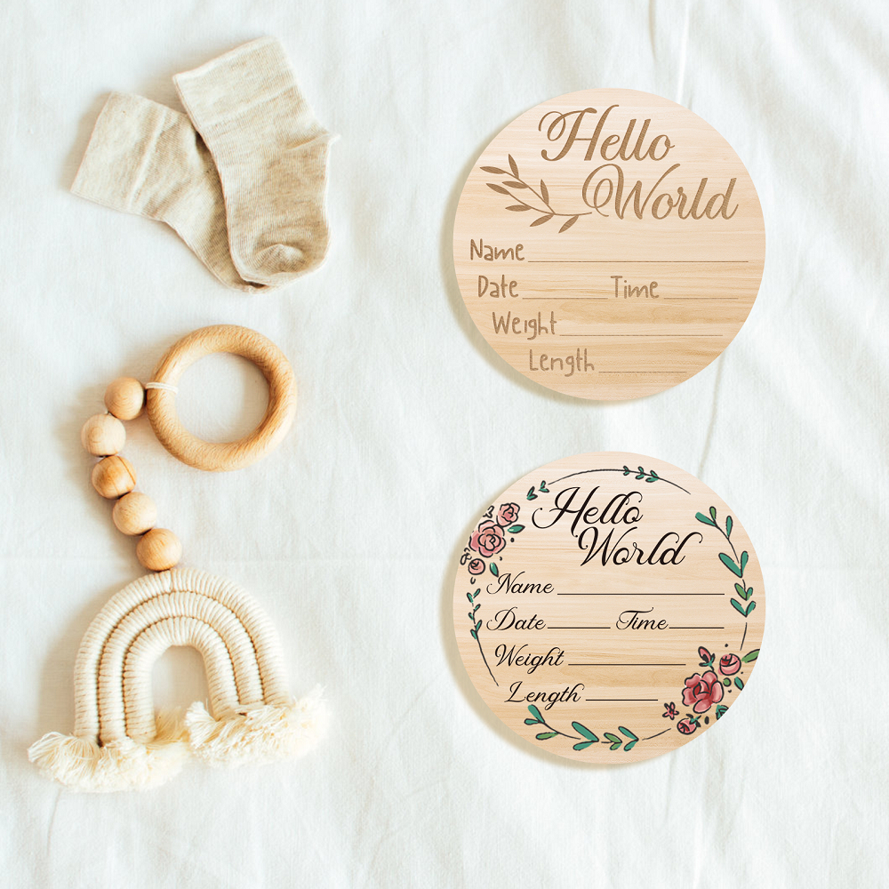 Wooden Baby Announcement Sign, Birth Announcement Sign, Hello World ...