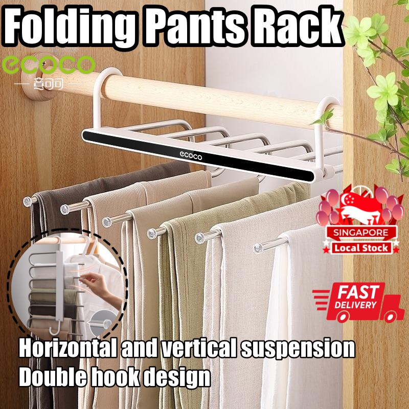 【SG Stock】Ecoco Folding Pants Rack Space saving Hanger Multifunctional ...