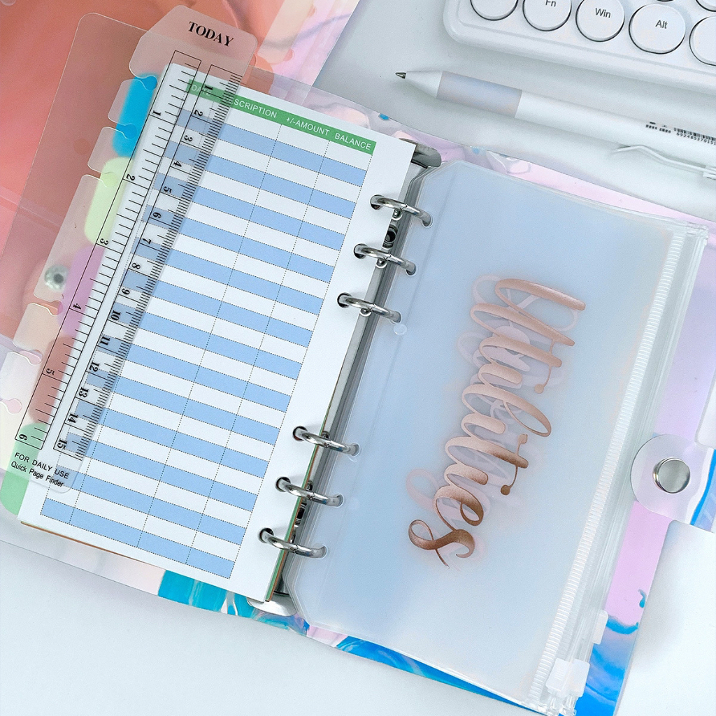 A6 Clear PVC Gold Stamping Waterproof Bag 6 Holes Planner Account ...