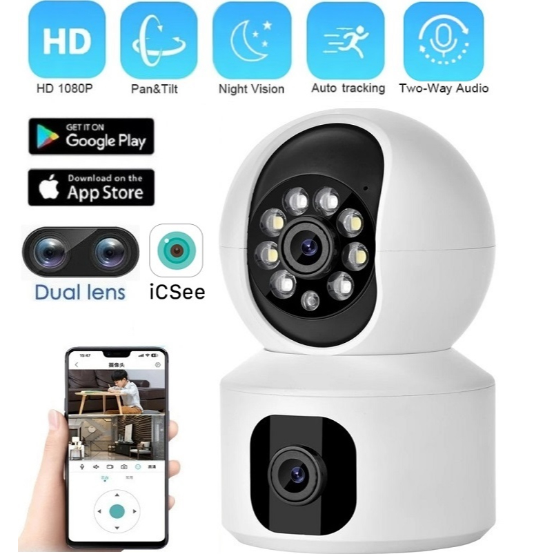 1080P HD Dual Lens PTZ IP Camera WiFi Indoor Colorful Night Vision Auto ...