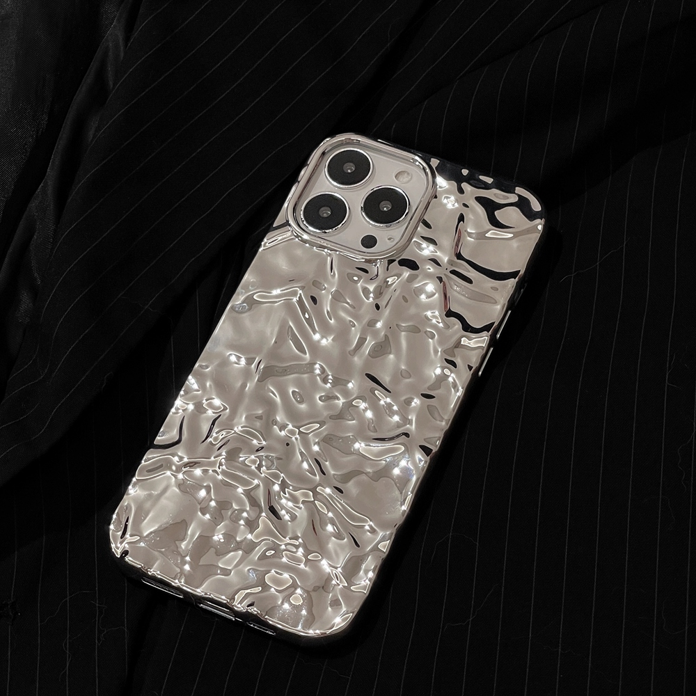 Bright Silver Tin Foil 3D Pleats Phone Case For iPhone 15 14 12 13 Pro ...