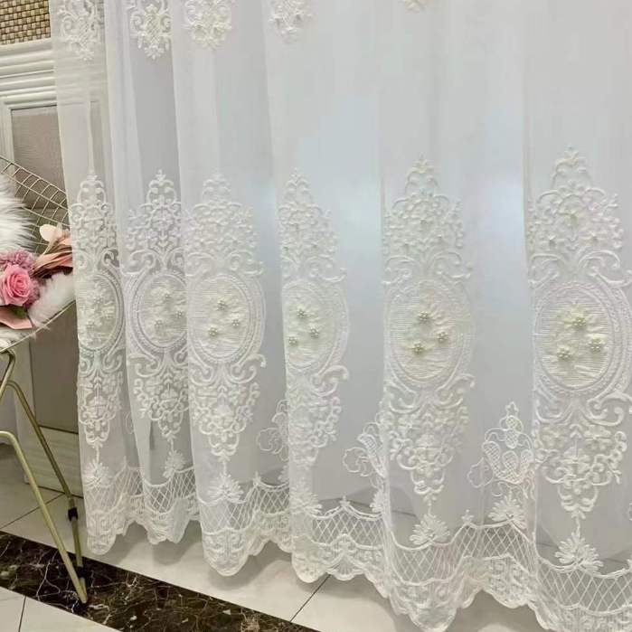 Elegant Sheer Curtains Contain Pearls Embroidery Tulle Light ...