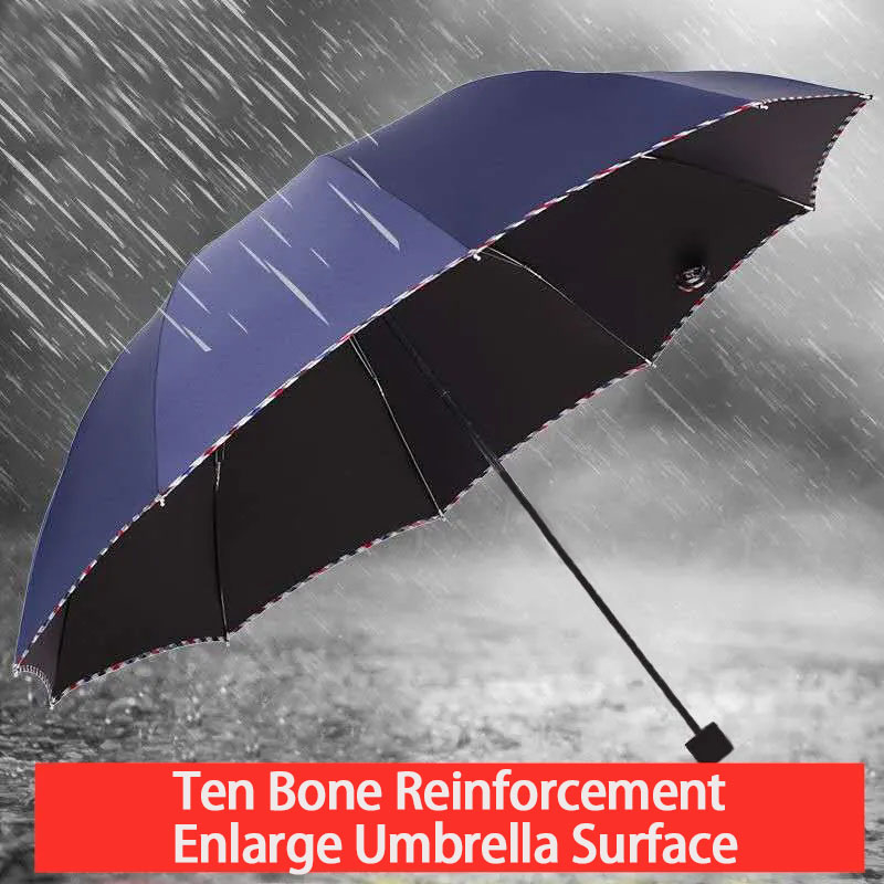 KUFUN 10 Bone Umbrella Black Glue Manual Sun Protection Umbrella UV ...