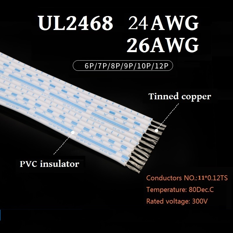 UL2468 Extension Wire 26AWG 24AWG Blue White 6P 8P 9P 10P 12P Pin Flat Ribbon PVC Insulated ...