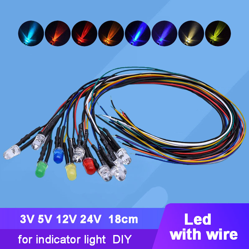 10pcs 3V 5V 9V 12V 24V Led Diode with Wire for Indicator Light DIY ...