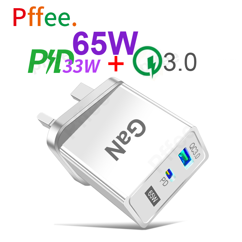 Pffee USB C 65W GaN 33W PD + QC3.0 Fast Charging Charger Type C Plug PD ...