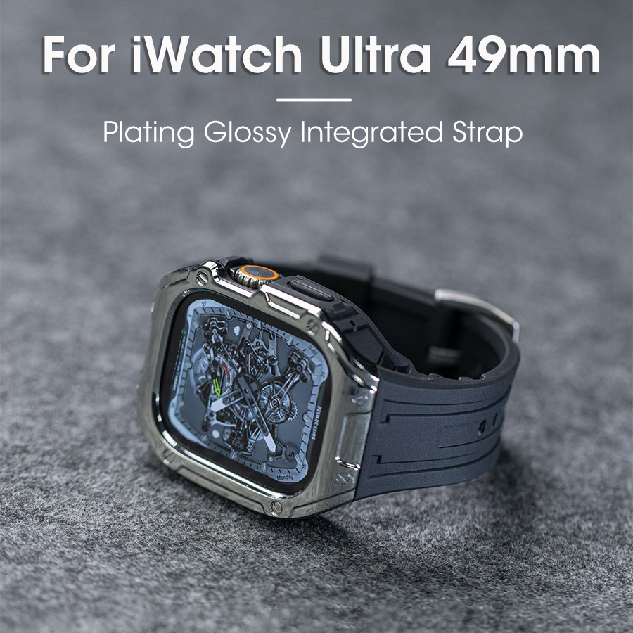 For iWatch Ultra 49mm Watchband with Plating Glossy Frame Protective ...