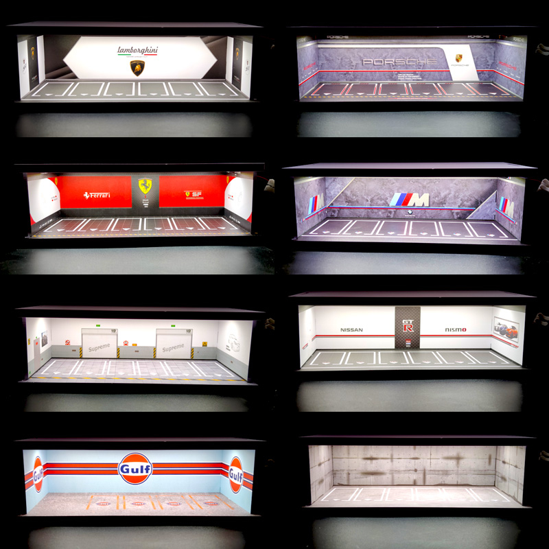 1/64 Diorama Car Garage Model LED Lighting Car Parking Lot Backdrop ...