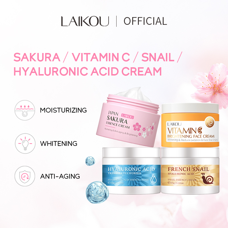 LAIKOU Hyaluronic acid Sakura Essence Face Cream Vitamin C Snail Brightening Moisturizer 25g ...