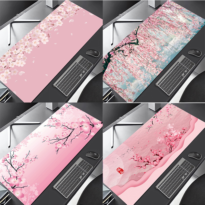 Cherry blossom mousepad, pastel pink desk mat, cute sakura flowers, xxl large japanese gaming ...
