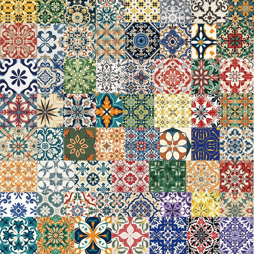 62pcs Retro tiles sticker exquisitely decorated hand account water cup ...