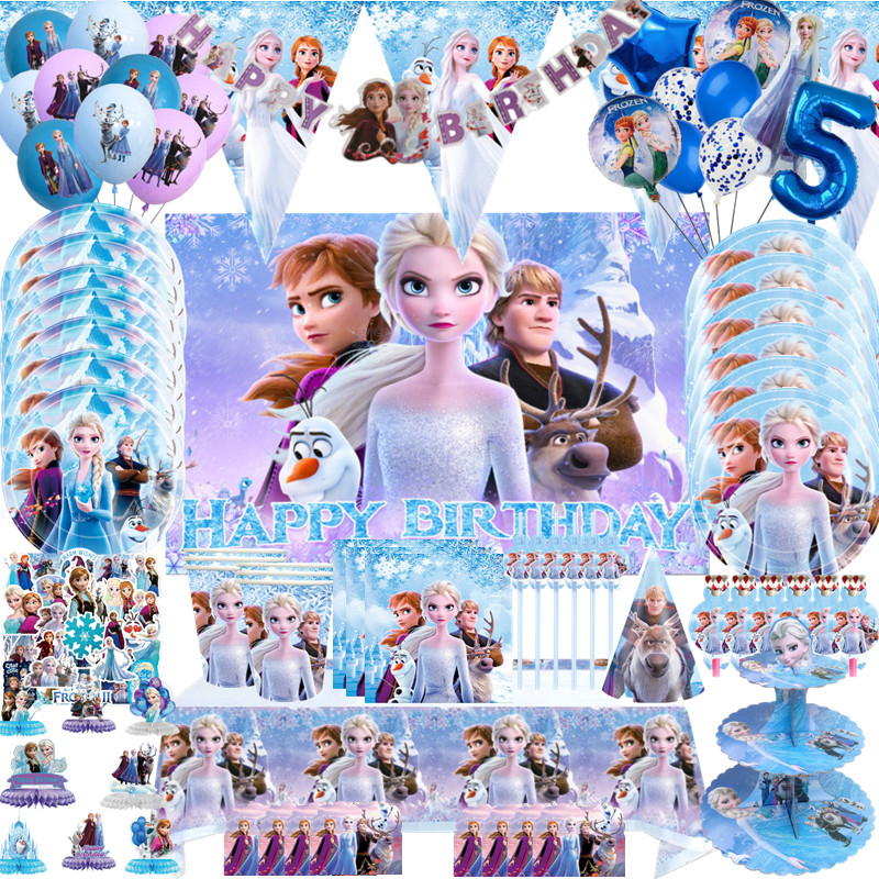 Frozen Elsa Anna Party Decoration Balloons Disposable Tableware Set ...