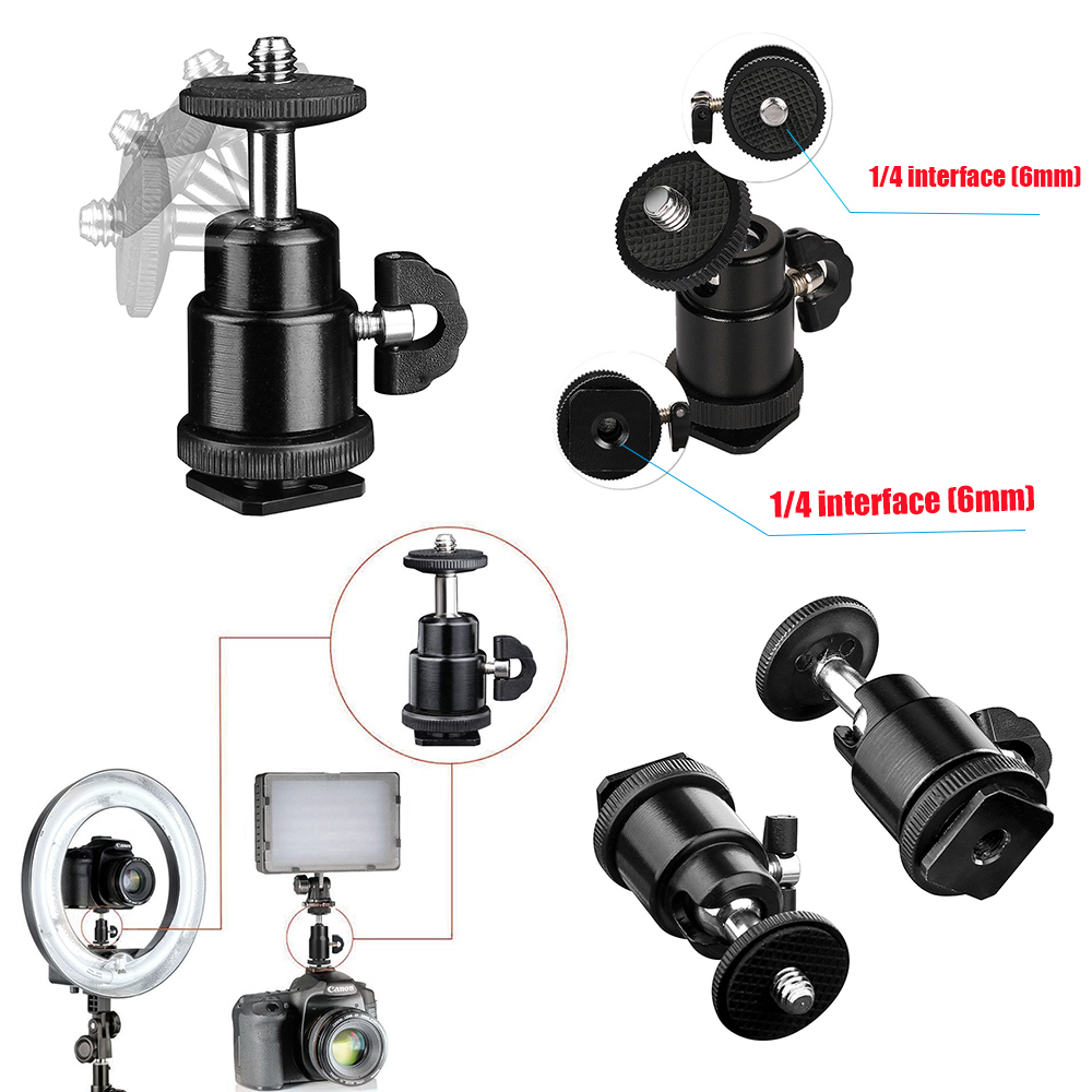 Ball Head For Camera Tripod LED Light 1/4 Screw Rotary Mount Stand ...