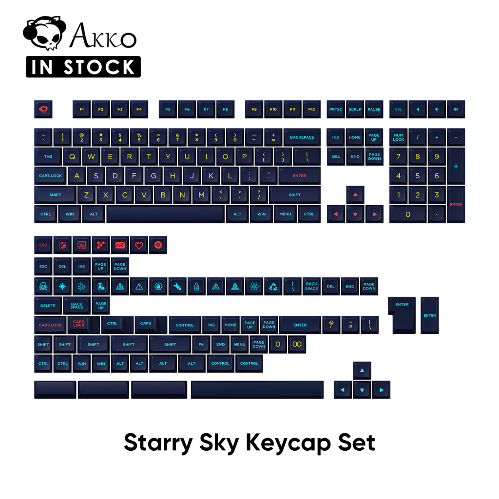 Akko Starry Sky 187-Key OSA Profile PBT Double-Shot Full Keycap Set, 7u ...