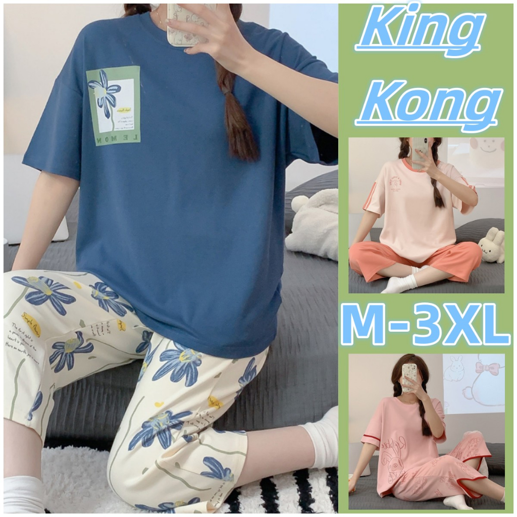 M-3XL Pyjamas Women 3/4 pant Cotton Plus size Pajamas Set Summer Lady ...