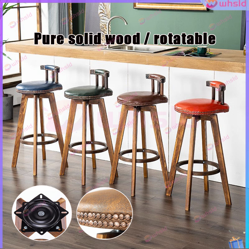 Solid Wood Carbonized Bar American Rotating Bar Chair Front Desk High ...