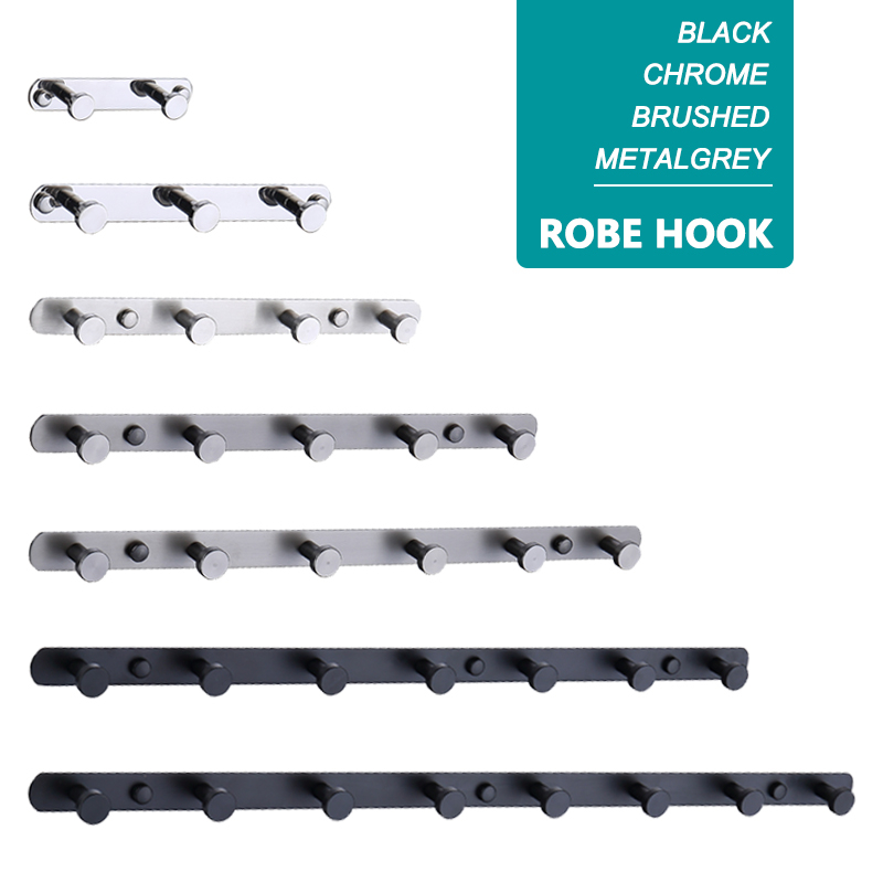 T Type Robe Hook 2/3/4/5/6/7/8 Hook Wall Mounted Metal Grey Brushed ...