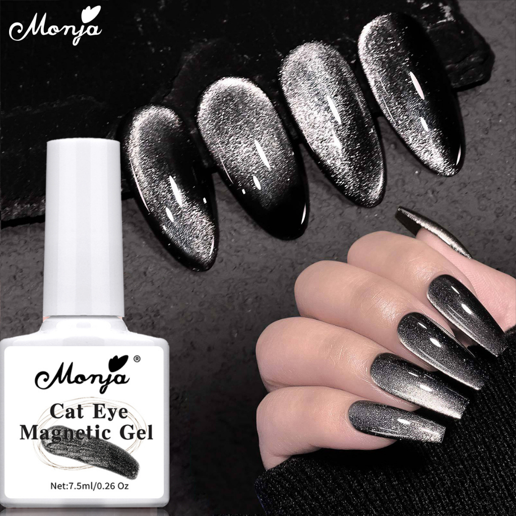 Monja 7 5ml Black Crystal Magnetic Cat Eye Gel Sparkling Glitter Cat Eye Gel Holographic Uv Gel