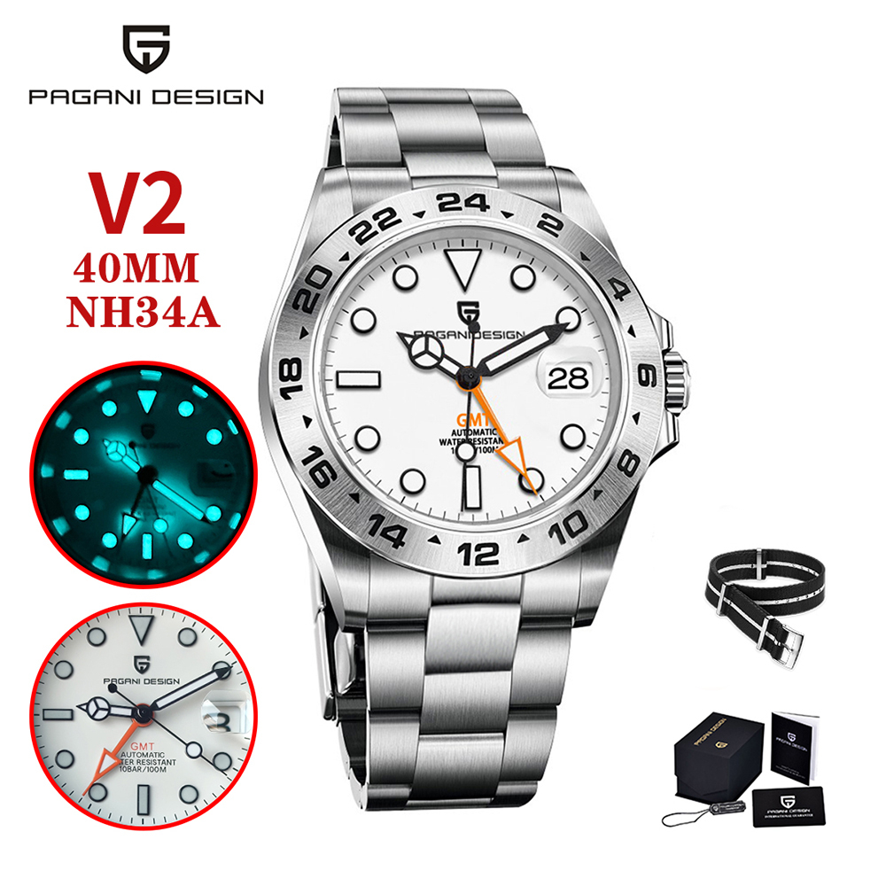 2023 New 40MM PAGANI DESIGN NH34 Men's GMT Automatic Mechanical Watches Sapphire Stainless Steel ...