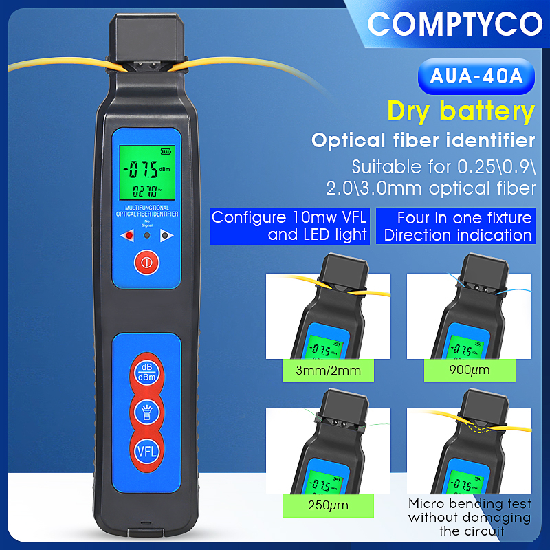Dry cell type COMPTYCO AUA-40A fiber optic identifier with 10mw visual fault locator and LED ...