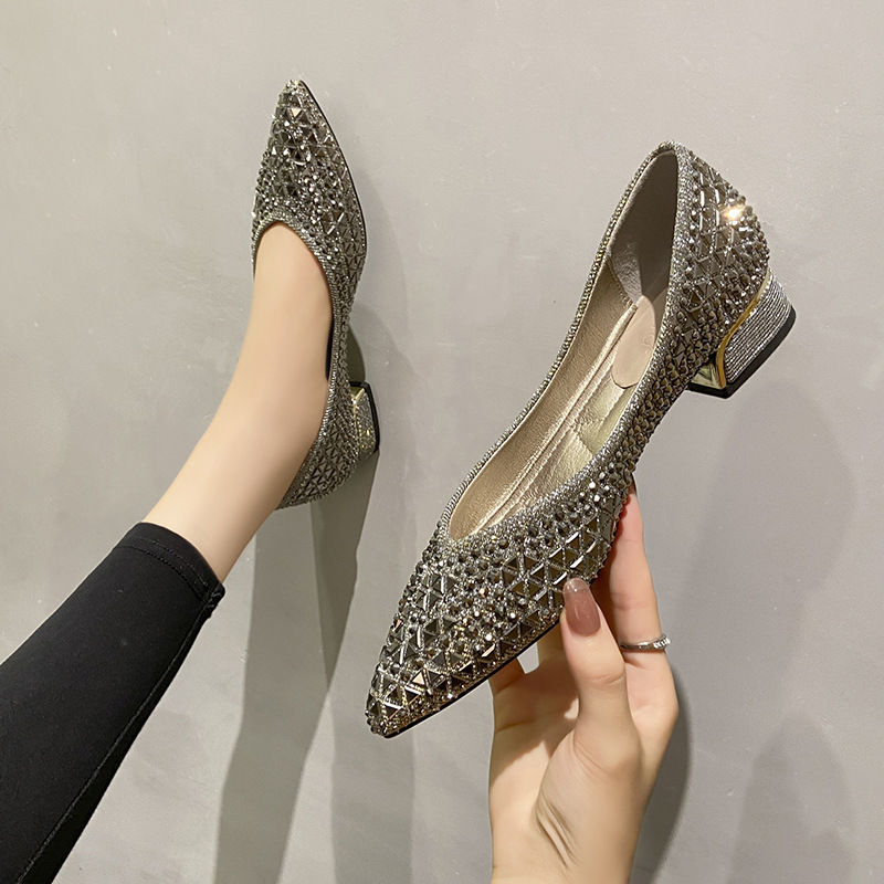 3 CM Thick heel Shoes Pressure Drilling Large size Single Shoes Women's ...