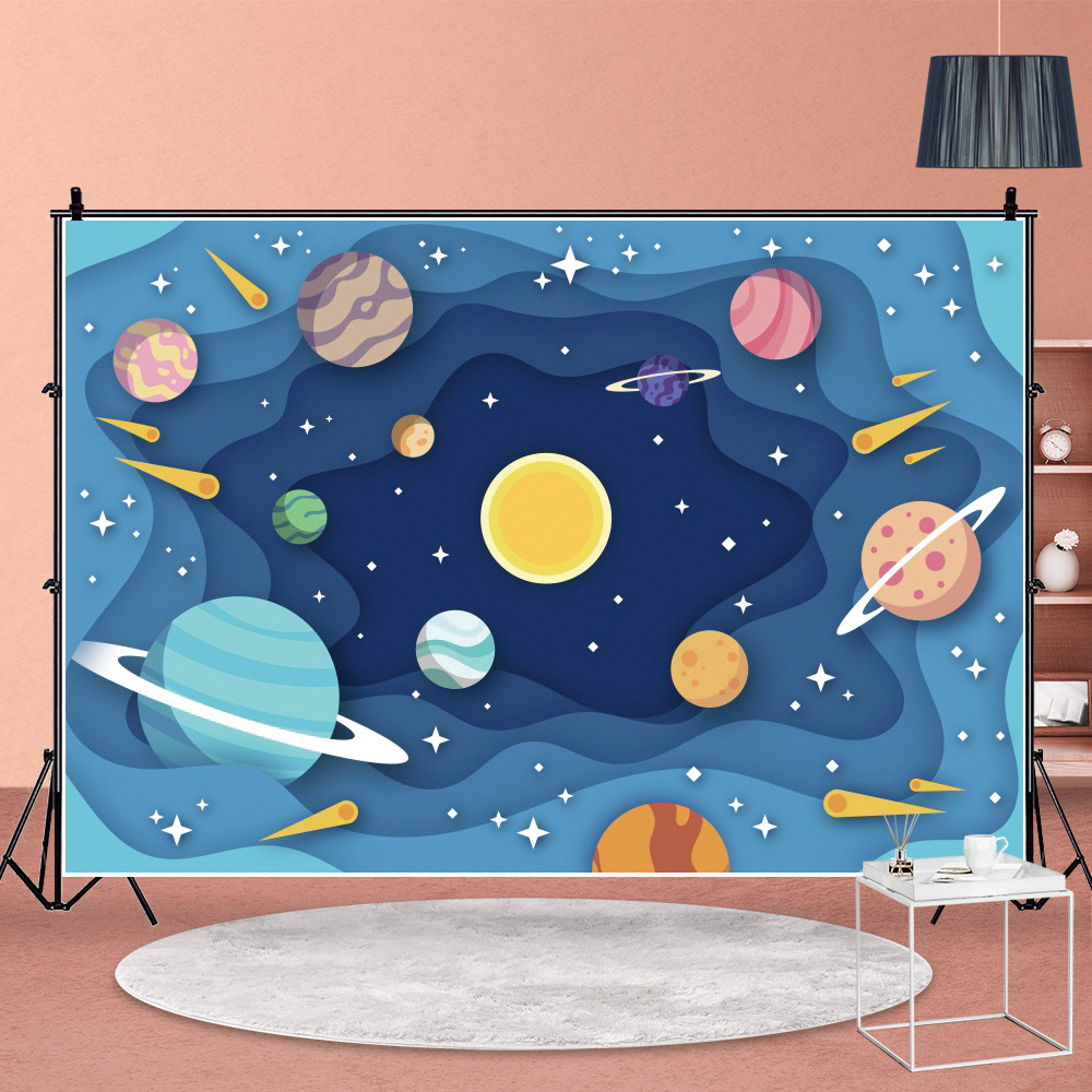 125 x 80cm Outer Space Universe Planets Birthday Backdrop Photography ...