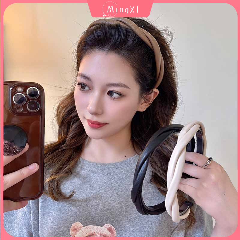 Vintage Leather Sponge Headband For Women Girl Elegant Cross Twist Hair ...