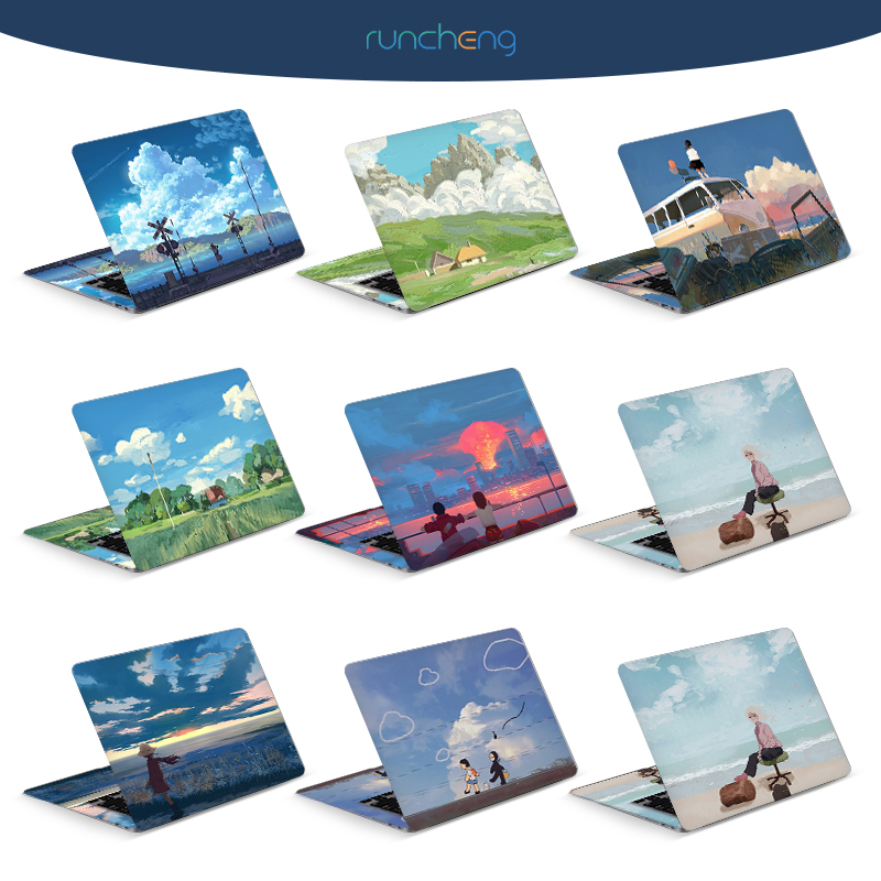 【2pcs】Diy Laptop Cover Sticker ins Style Anime Landscape Two ...