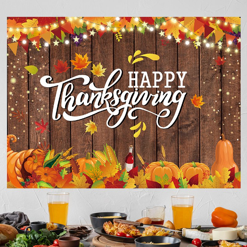Thanksgiving Day Theme Backdrop Maple Leaves Pumpkin Banner Party ...