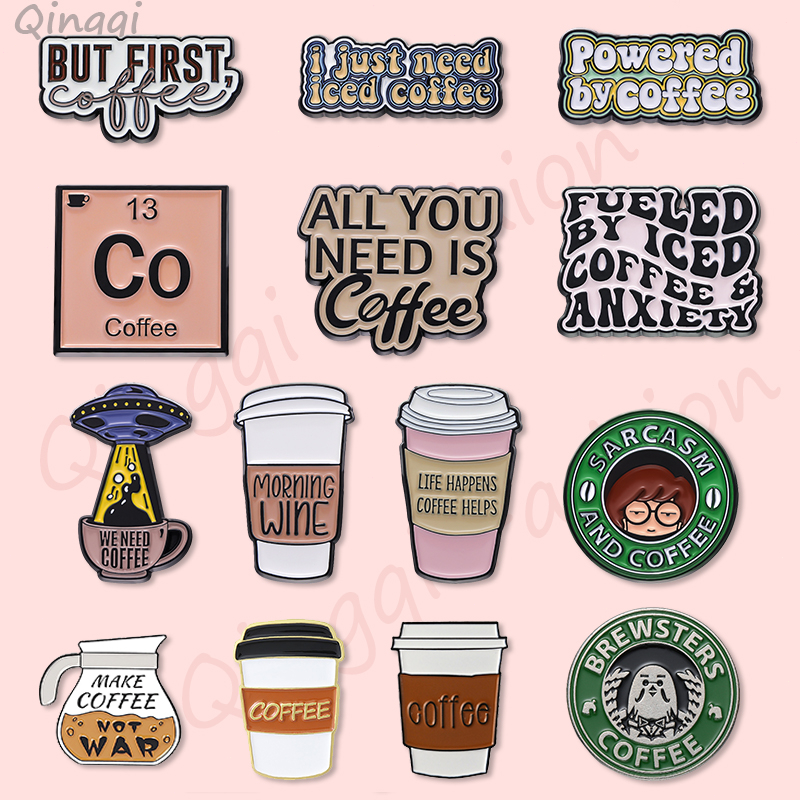 Coffee Series Enamel Pin Funny Need Coffee Text Cup Brooch Lapel Pin ...
