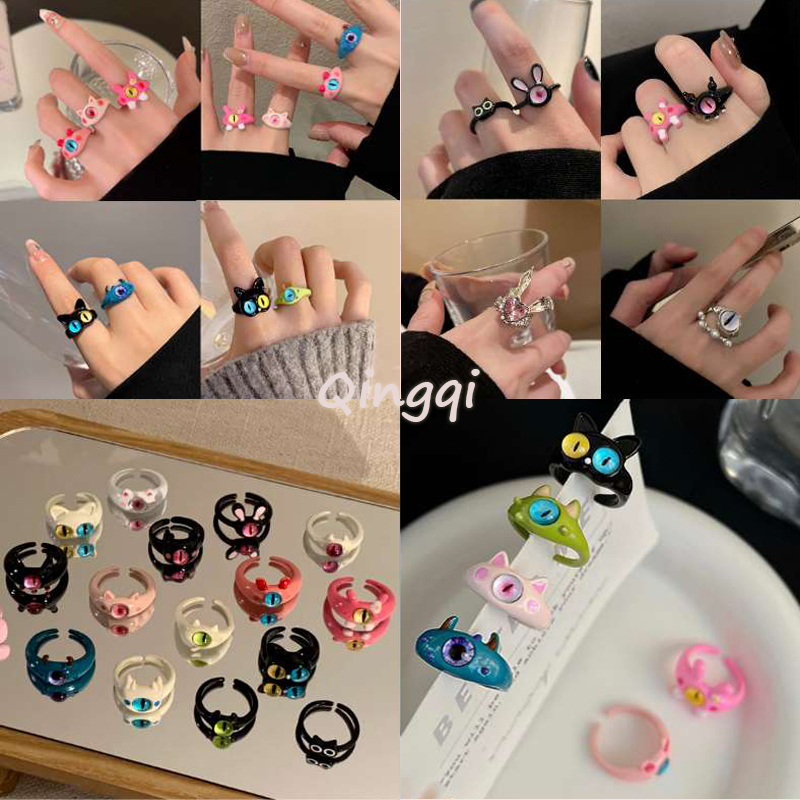 Funny Colorful Cat Little Monster Ring Big Eyed Cat Ring Sweet Cool ...