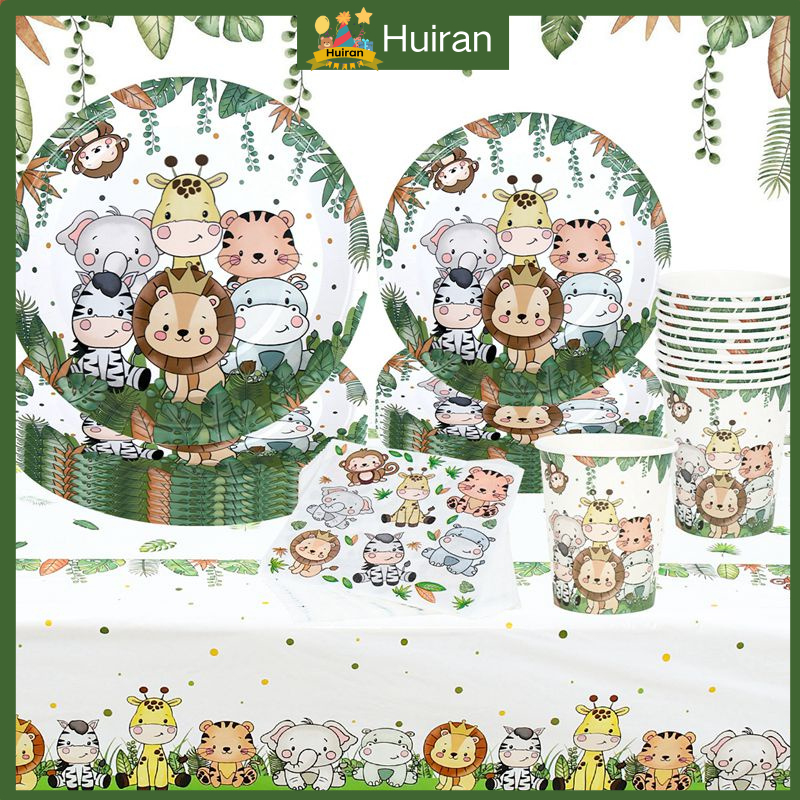 Wild one Jungle Animal 1st Birthday Disposable Tableware Set Paper ...