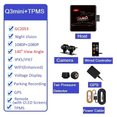 VSYS SYS WiFi motorbike Dash cam Dual 1080p FHD motorcycle DVR ...
